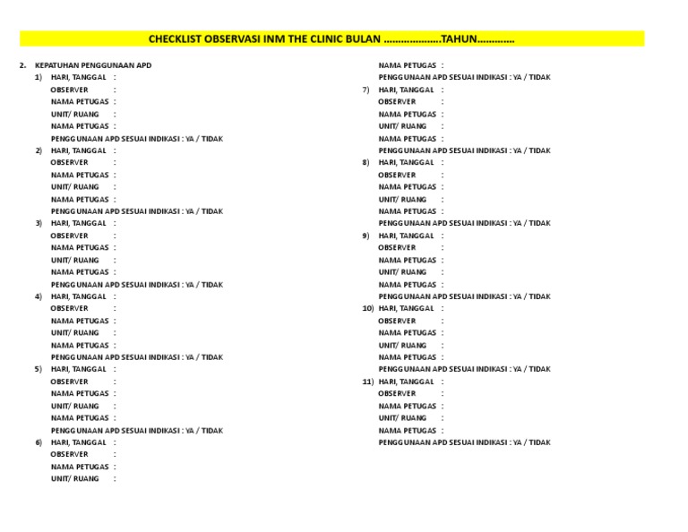 Checklist Observasi Kepatuhan Penggunaan Apd | PDF