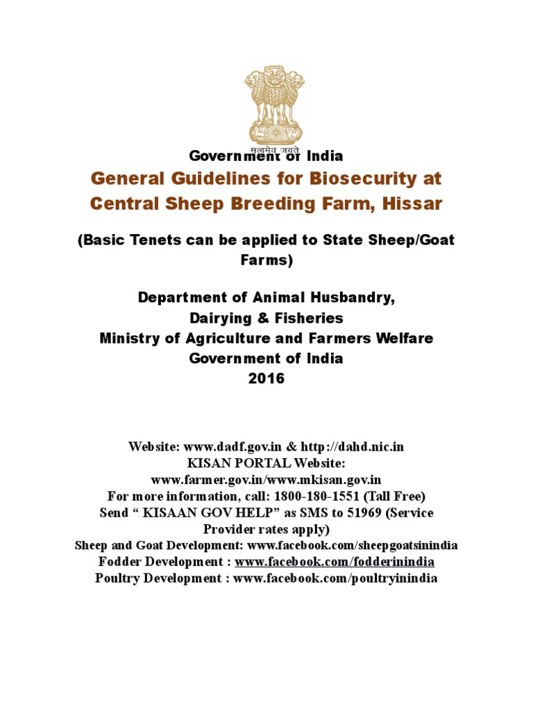 Biosecurity Guidelines For Sheep N Goat Farms 2016 | PDF
