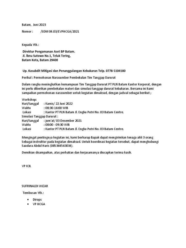 Draft Surat Pemberitahuan Ke DITPAM PB Batam | PDF | Sains & Matematika