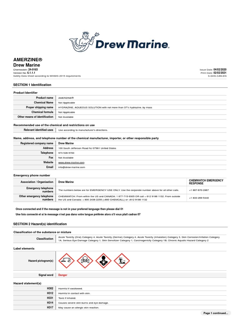 MSDS Amerzine SDS | PDF | Fires | Combustion