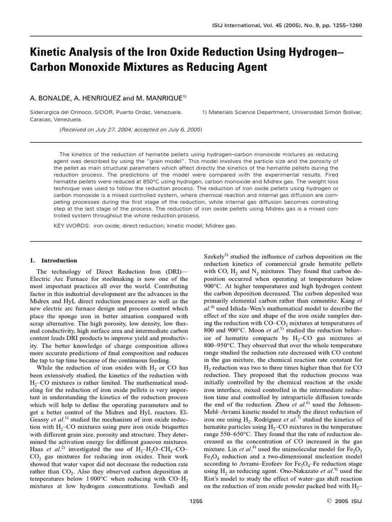 2005-Bonalde-Kinetic Analysis of The Iron Oxide Reduction Using ...