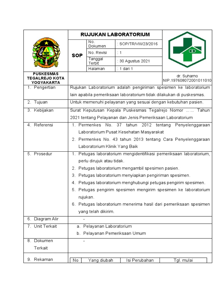 8.1.7.6 Sop Rujukan Laboratorium | PDF