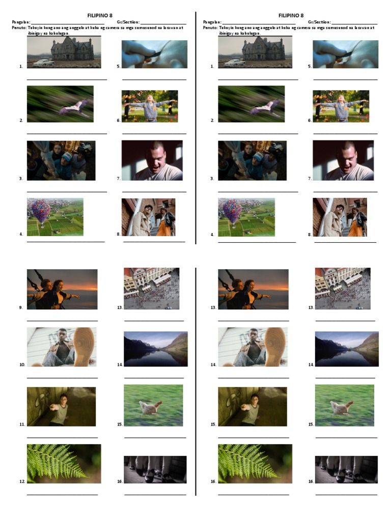 FILIPINO 8 - Anggulo at Kuha NG Camera - Quiz | PDF