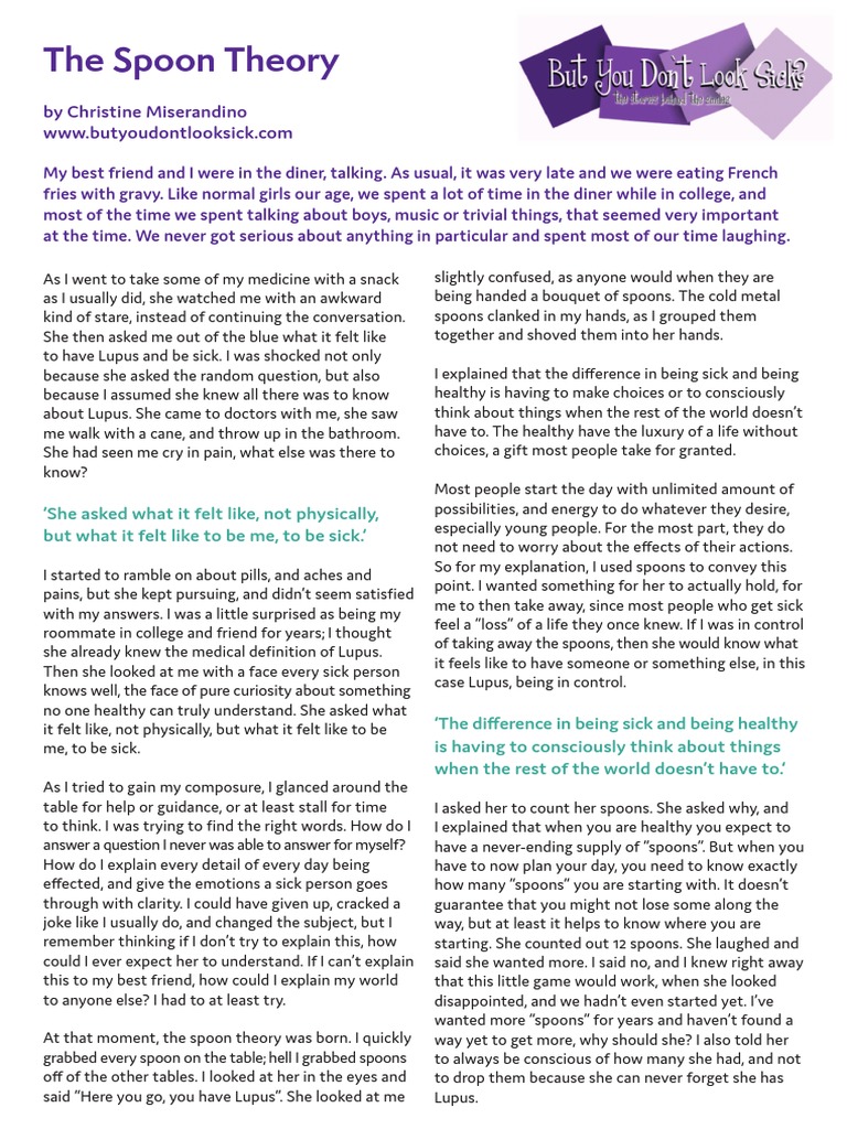 Spoon Theory by Christine Miserandino | PDF | Self-Improvement