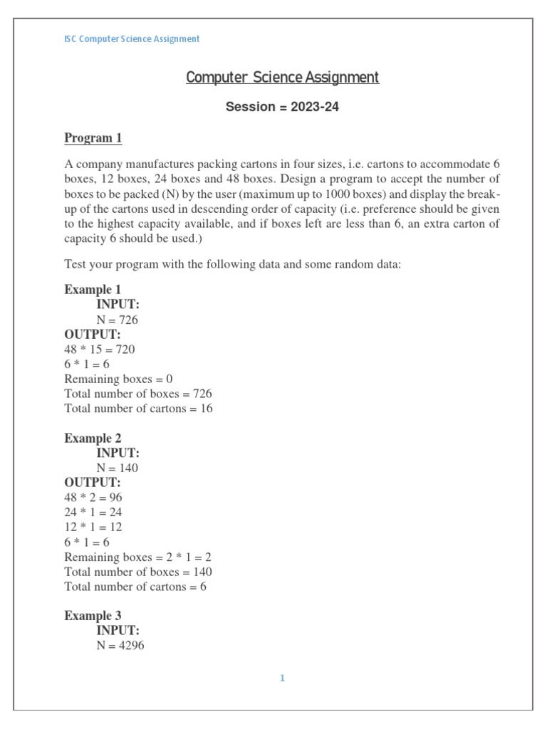 XII Class Assignment Programs 2023-24 | PDF | Numbers | Prime Number