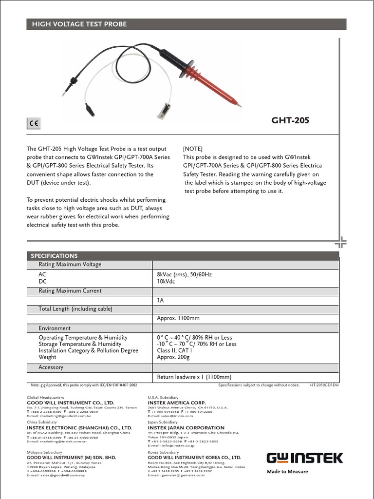 GHT-205 High Voltage Test Probe | PDF | Technology & Engineering