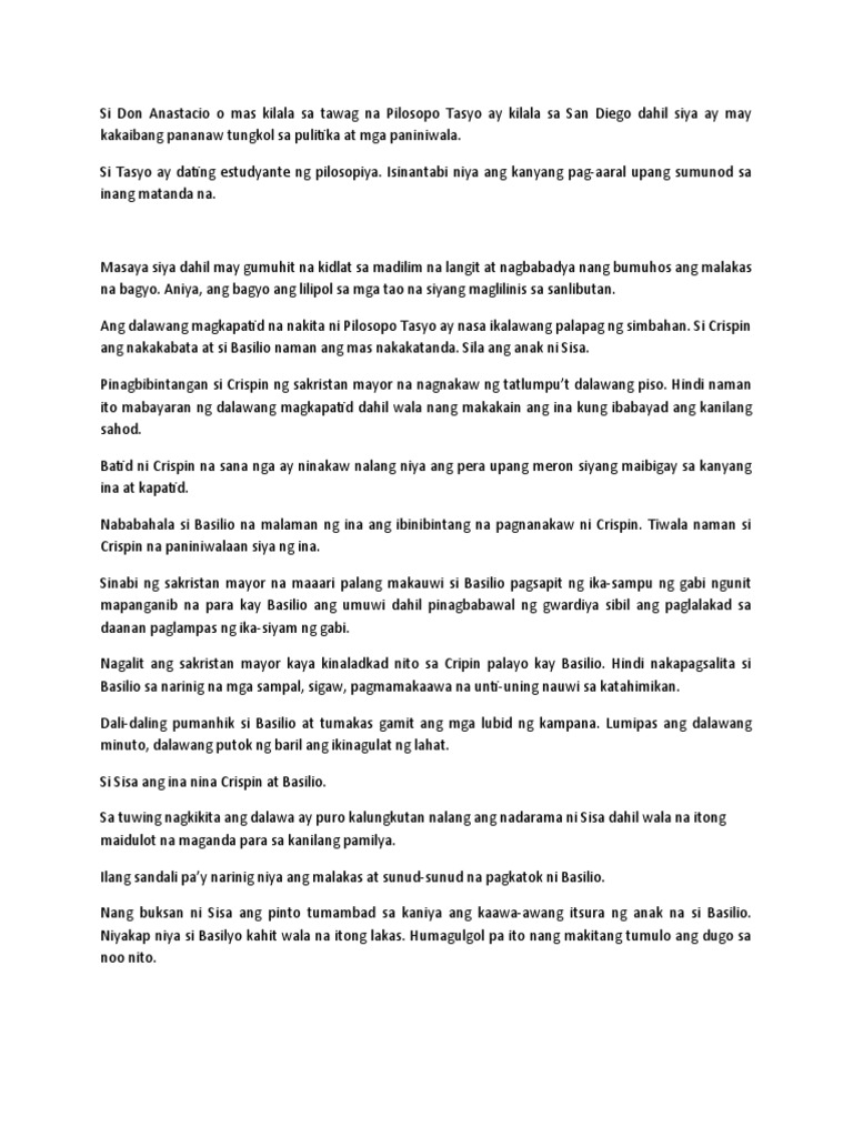 Si Don Anastacio o Mas Kilala Sa Tawag Na Pilosopo Tasyo Ay Kilala Sa ...