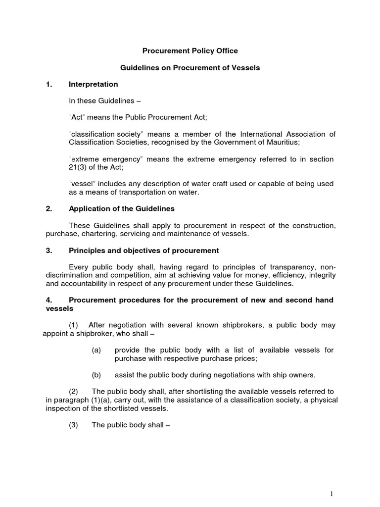 Guidelines On Procurement of Vessels | PDF