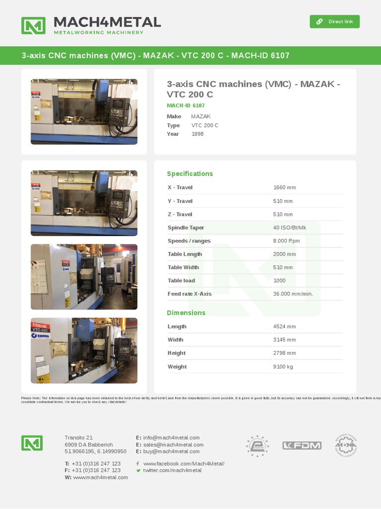 Mazak VTC 200 C: 3-Axis CNC Specs | PDF