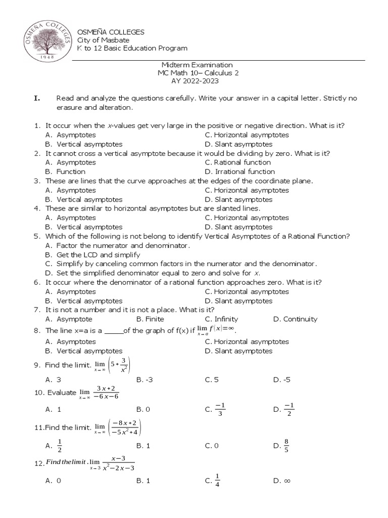 MC Math 10-Midterm | PDF