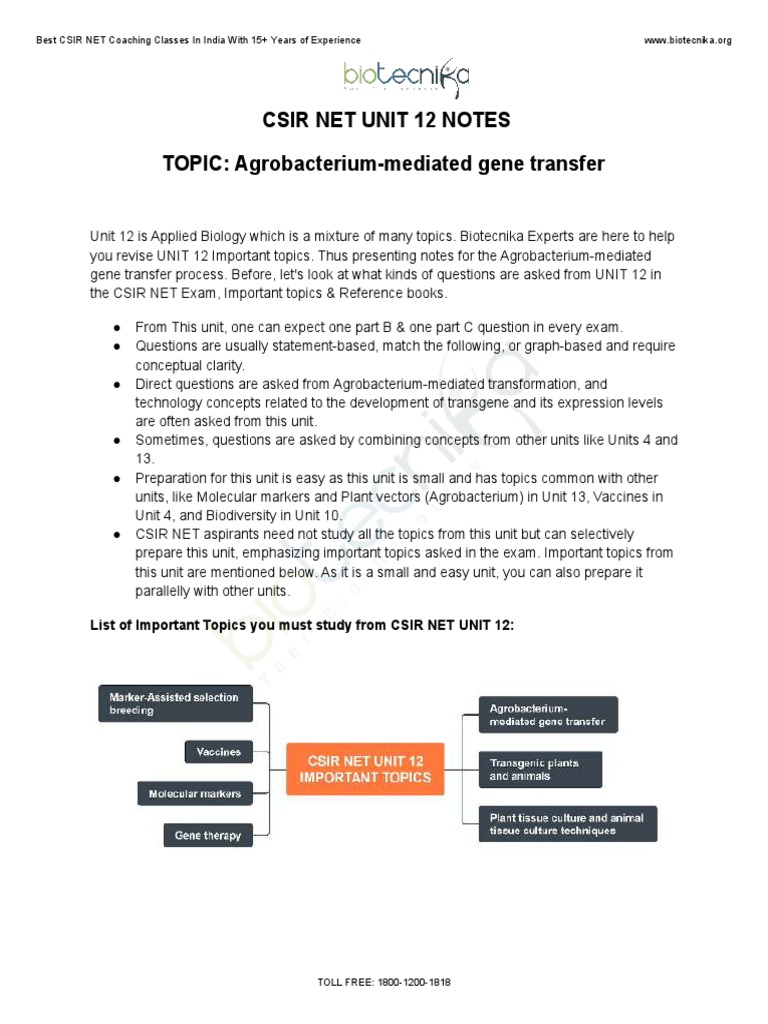 Csir Net Unit 12 Notes TOPIC: Agrobacterium-Mediated Gene Transfer ...