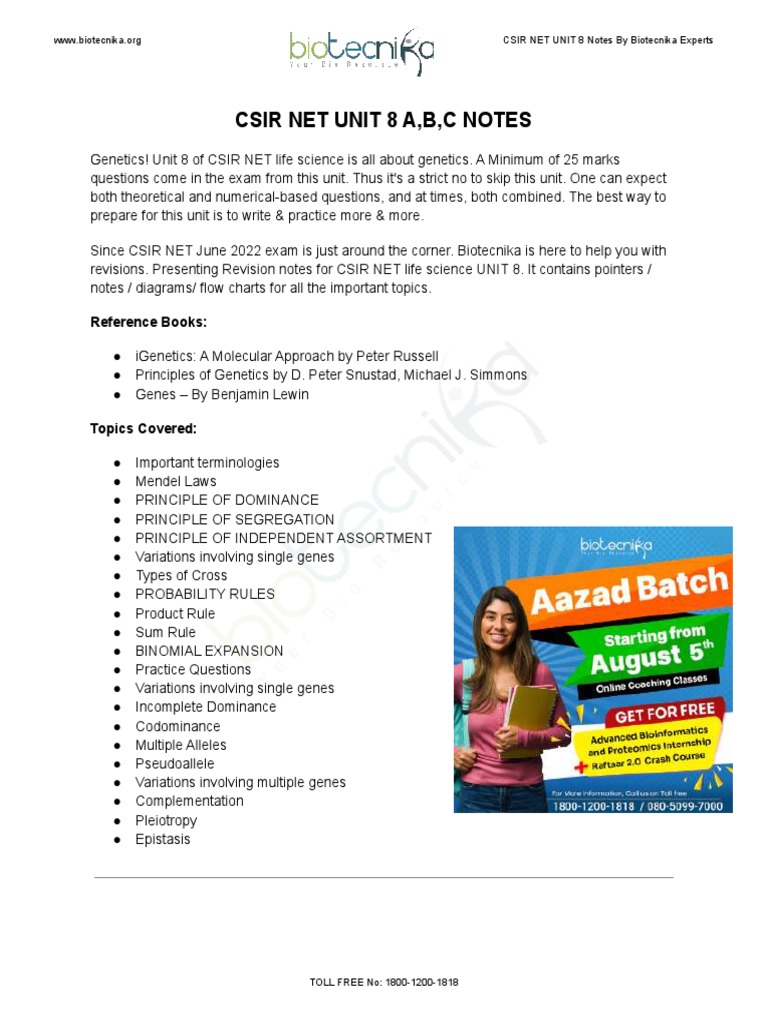 Biotecnika Csir Net Unit 8 Abc Notes 1 2 Pdf Science And Mathematics