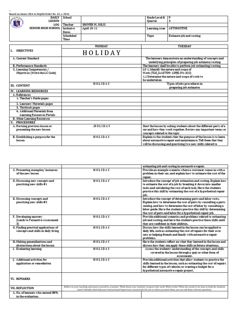 Grade 9 Daily - Lesson - Log - DLL - Template 4a's April 11-14-23 | PDF ...
