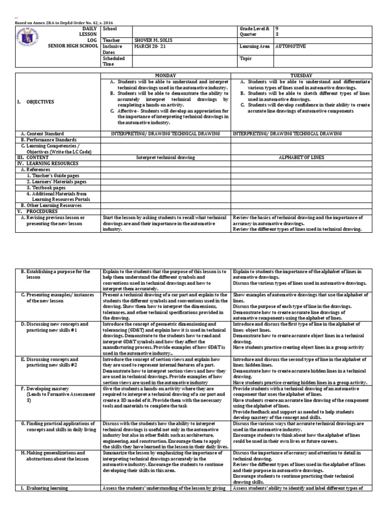 Grade 9 Daily - Lesson - Log - DLL - Template 4a's March 27-31-23 | PDF ...