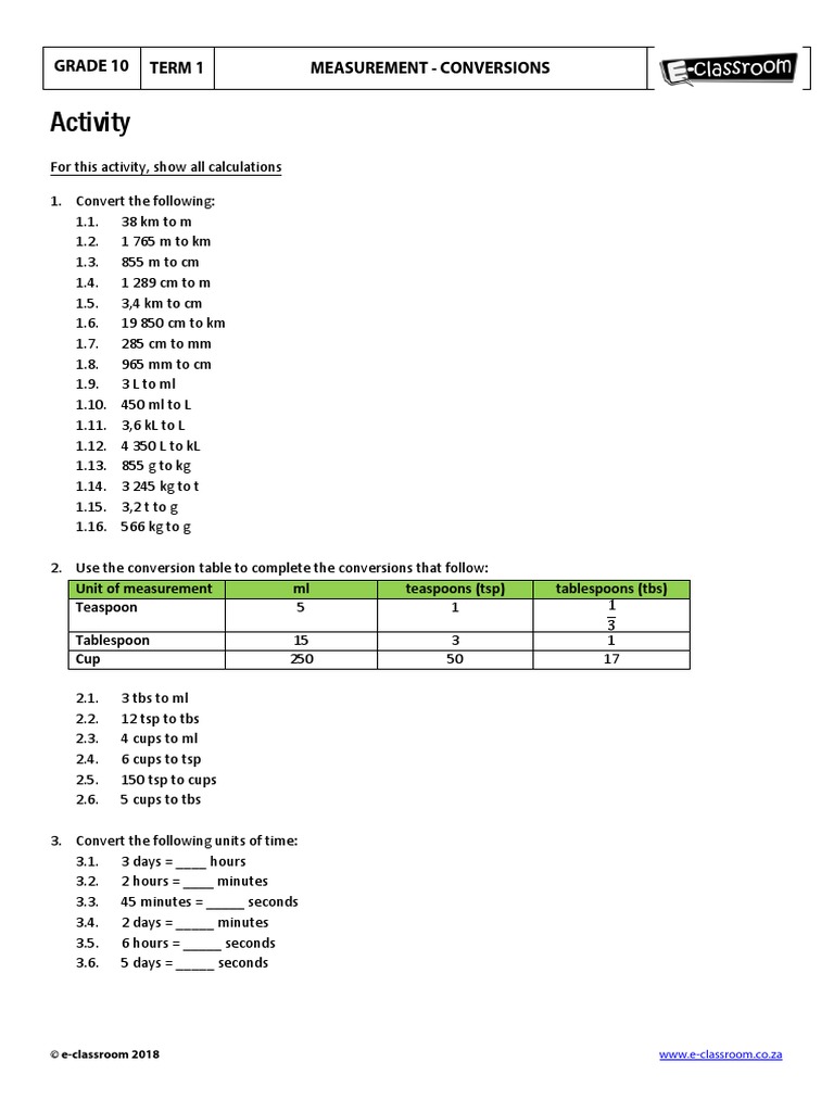 Grade 10 Measurement Conversions | PDF