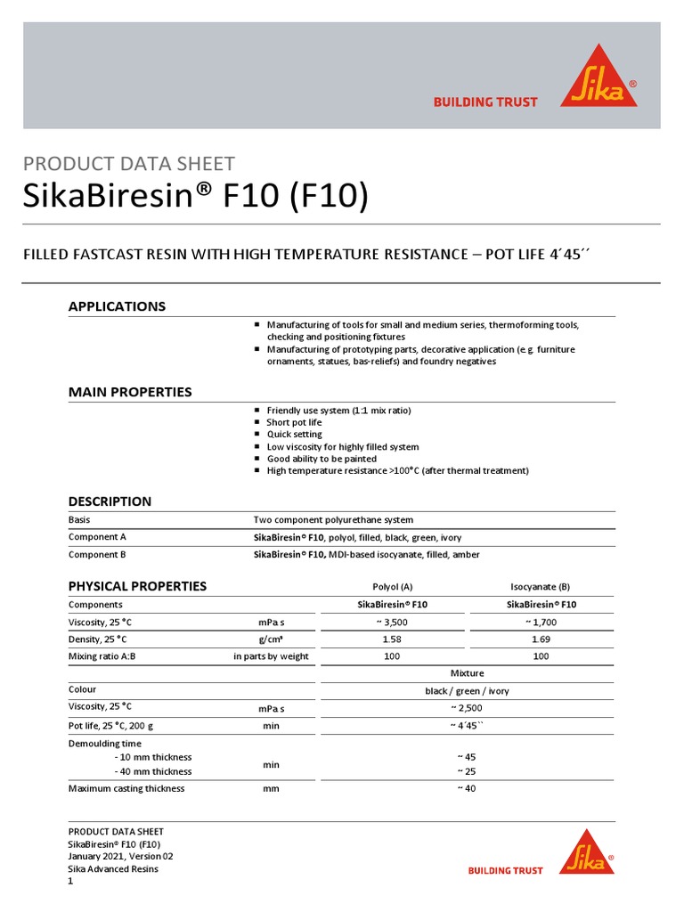 Pds SikaBiresin F10 (F10) en | PDF | Polyurethane | Strength Of Materials