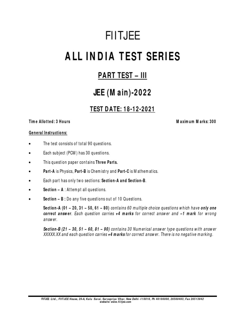 Aits PT-3 Jee Main 18.12.2021 Solution+qp | PDF | Physical Quantities ... Aits PT-3 Jee Main 18.12.2021 Solution+qp | PDF | Physical Quantities ...