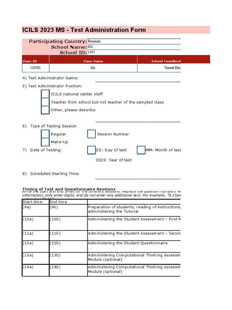 Test Administration Form ICILS2023 MS 110701 | PDF | Questionnaire ...
