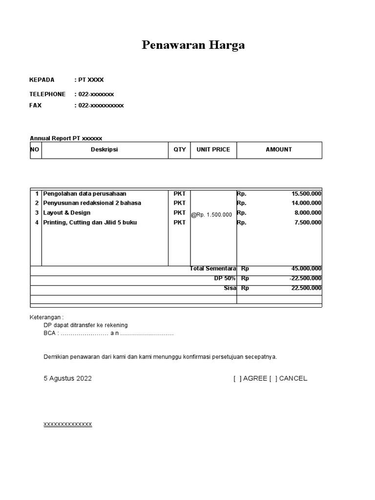 Draft Penawaran Harga Annual Report Perusahaan TBK | PDF