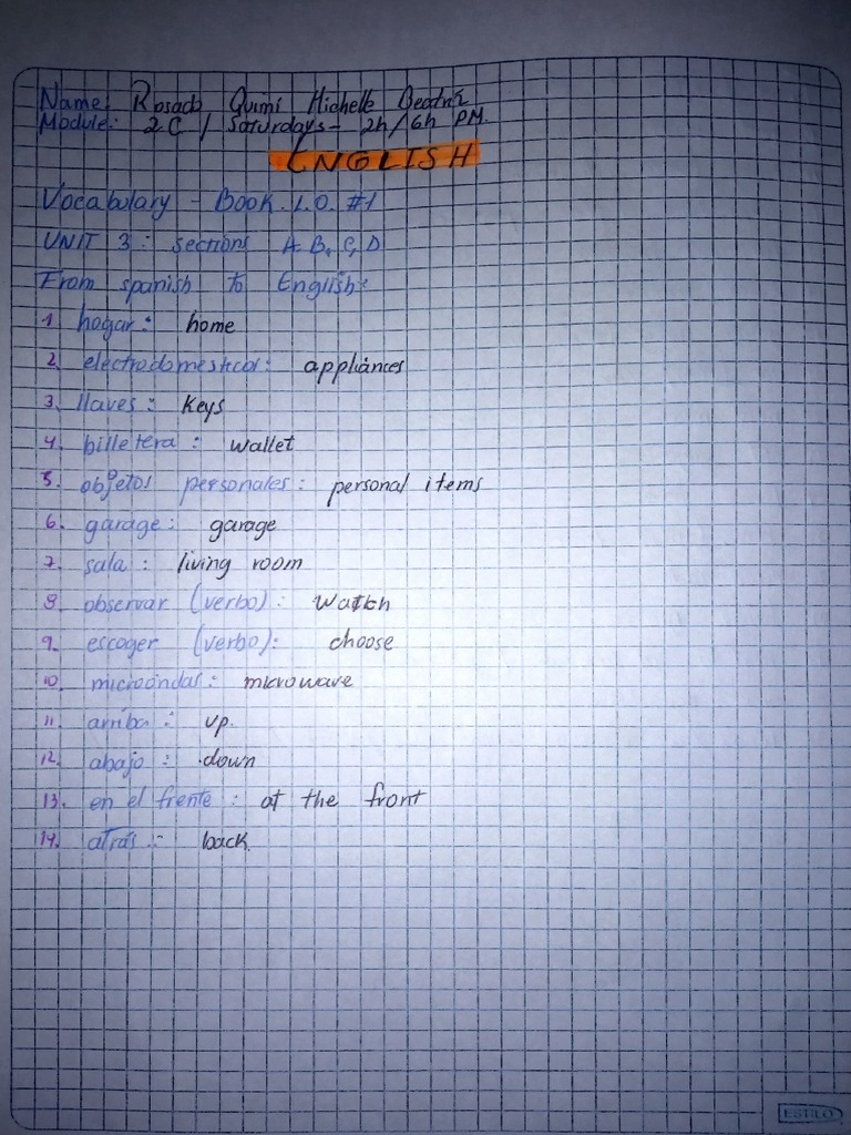 VOCABULARY Rosado Quimí Michelle Module 2C | PDF