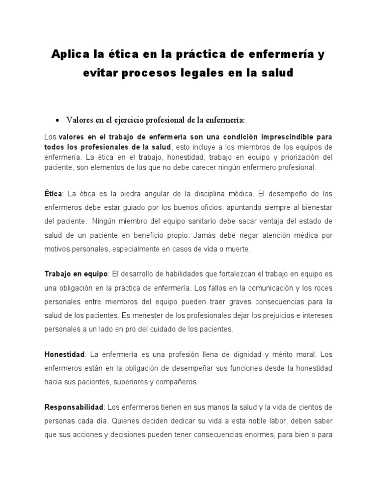 Aplica La Ética en La Práctica de Enfermería y Evitar Procesos Legales en La Salud | Descargar ...