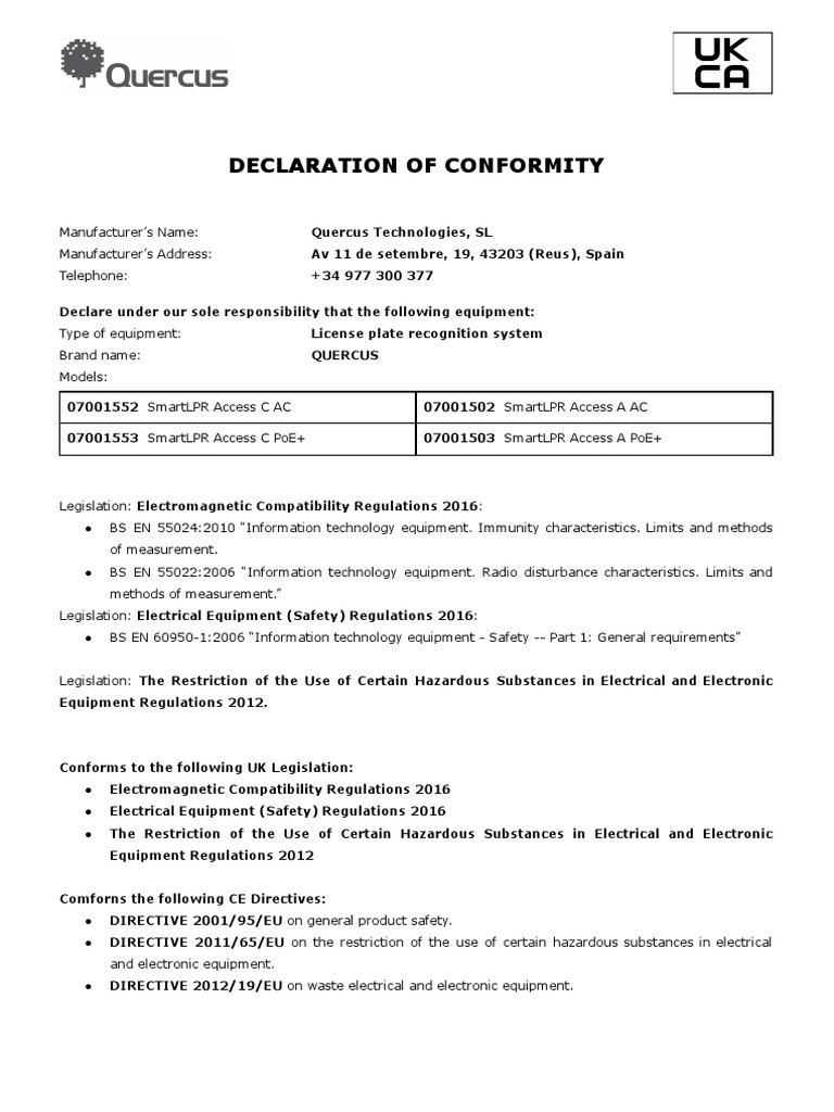 UKCA - SmartLPR Access - V5 - ES | PDF | Electromagnetic Compatibility ...