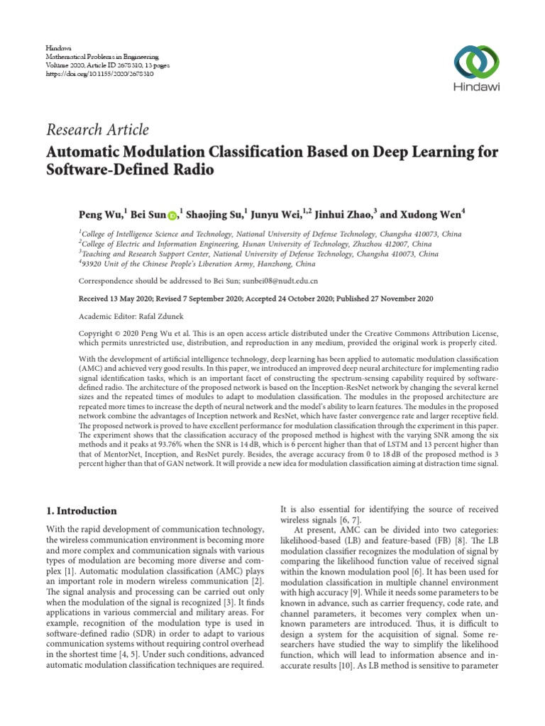 Automatic Modulation ClassificationBased On Deep Learning For SDR | PDF ...