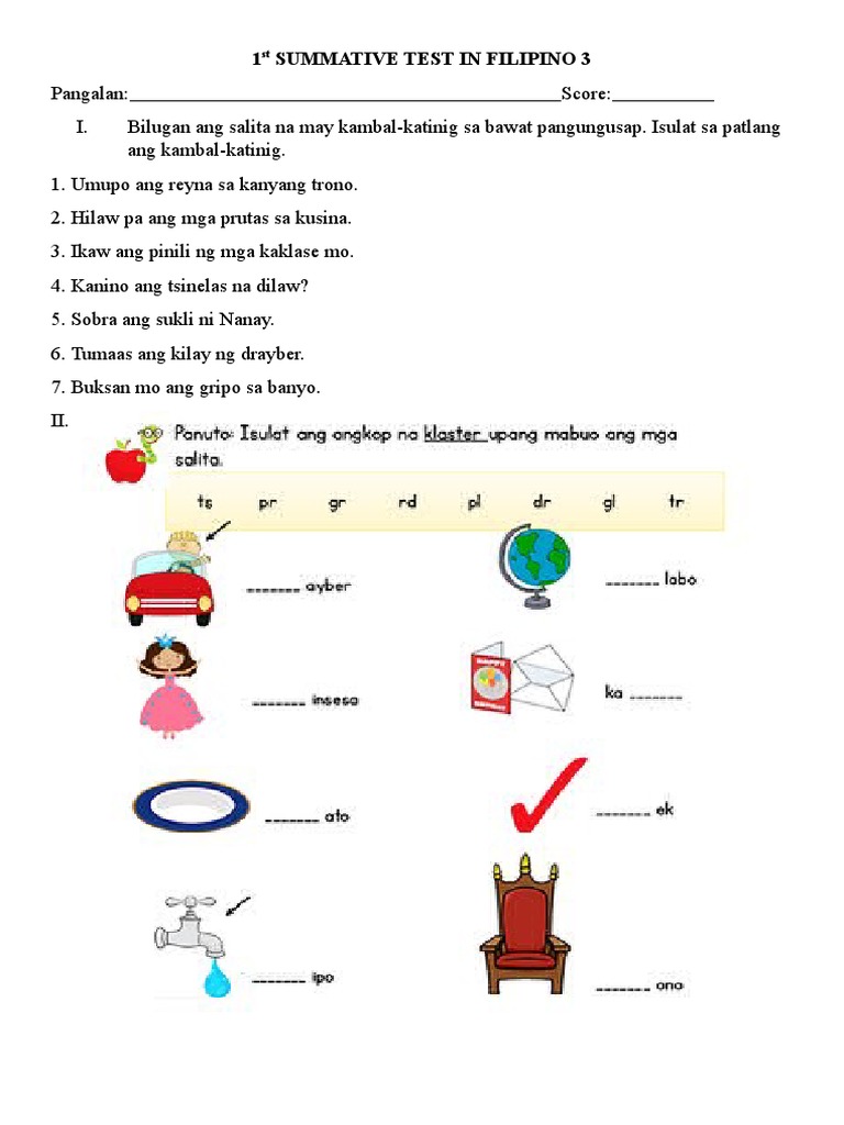 1st SUMMATIVE TEST IN FILIPINO 3 q4 | PDF