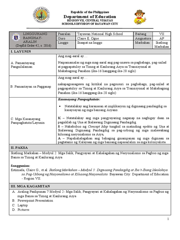 Araling Panlipunan Grade 7 WEEK 4 (3rd Quarter) | PDF