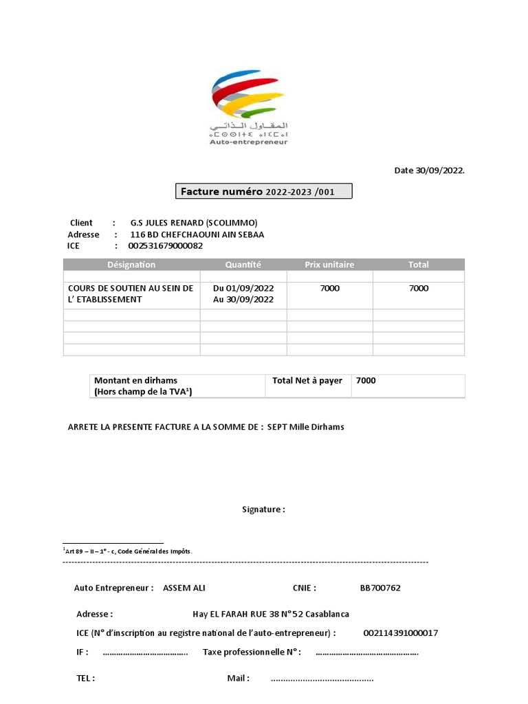 Auto Entrepreneur Assem Ali 2022 | PDF