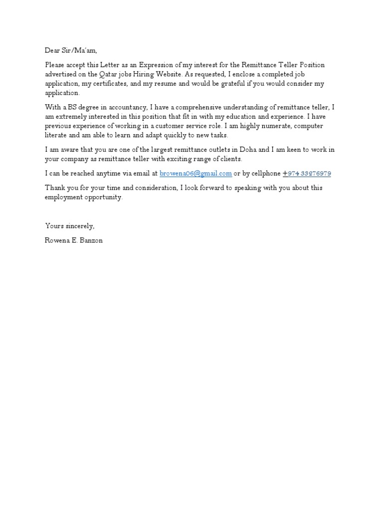 Remittance Teller Covered Letter 23466 | PDF