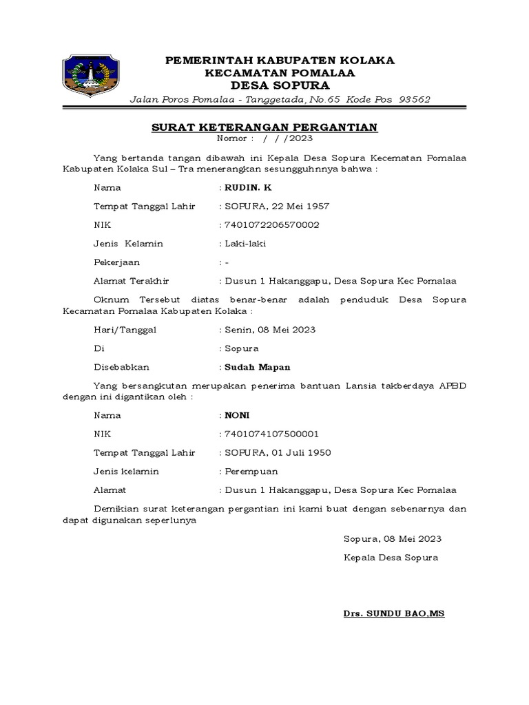 Surat Keterangan Pergantian | PDF