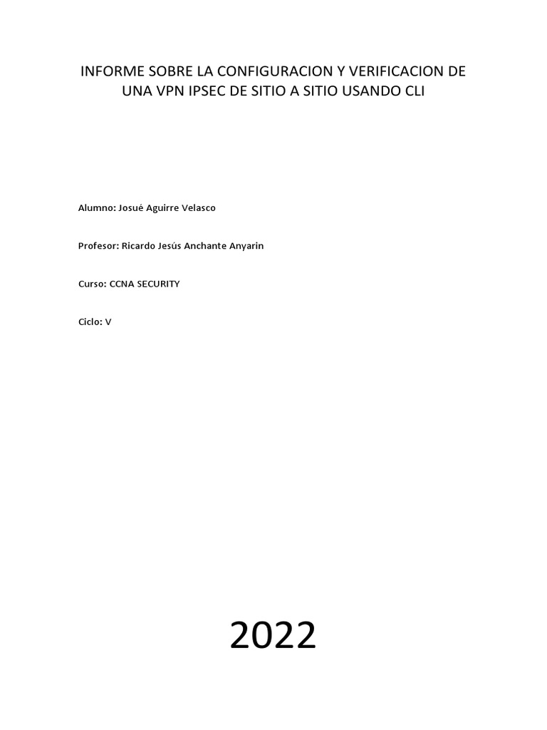 8 4 1 2 Packet Tracer Configure And Verify A Site To Site Ipsec Vpn Using Cli Pdf