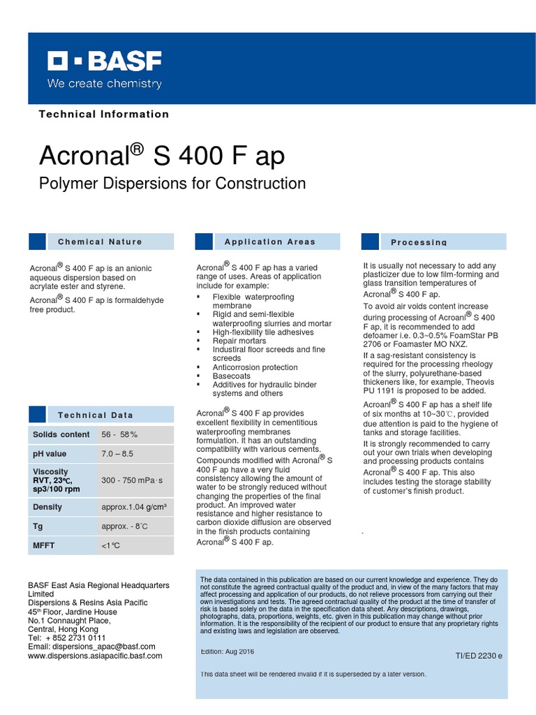 Acronal S 400 F ap-EN-2 | PDF