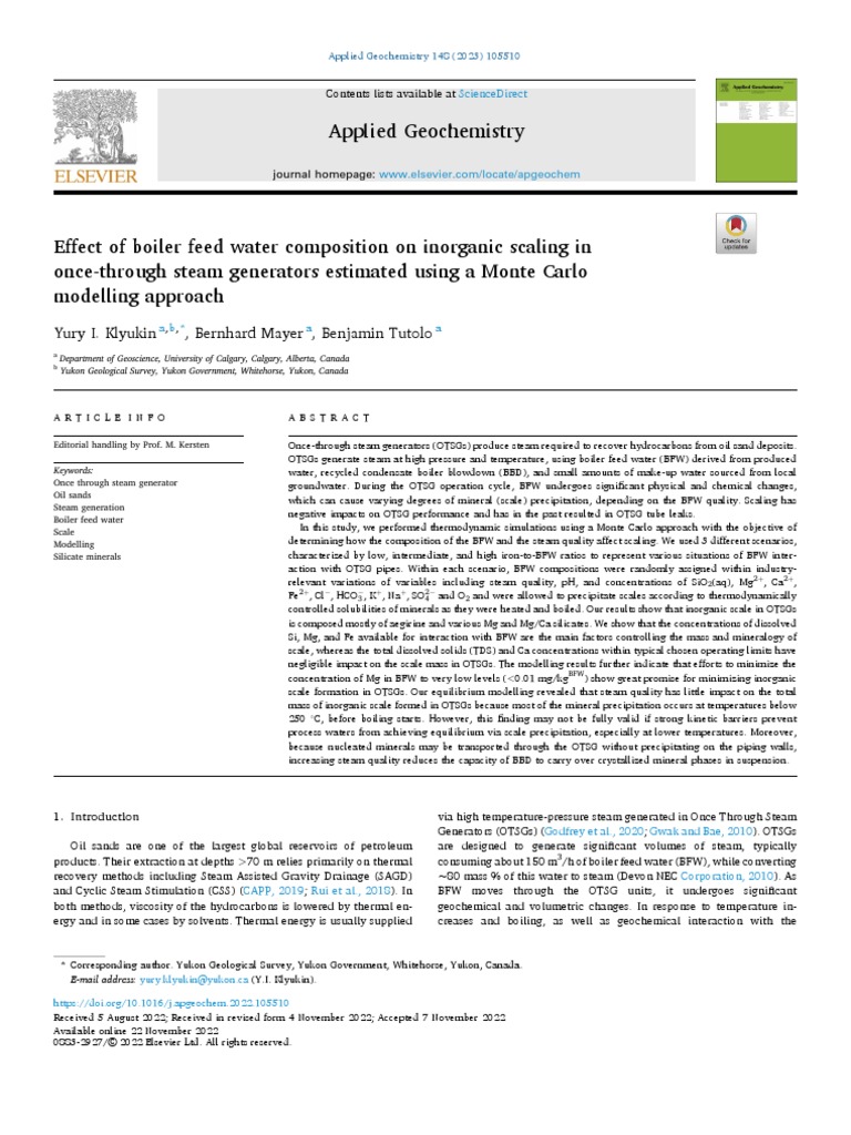 Effect Of Boiler Feed Water Composition On Inorganic Scaling In Once