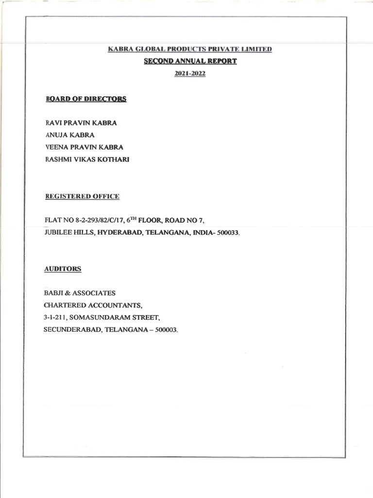 Annual Report Kabra 2021 22 | PDF