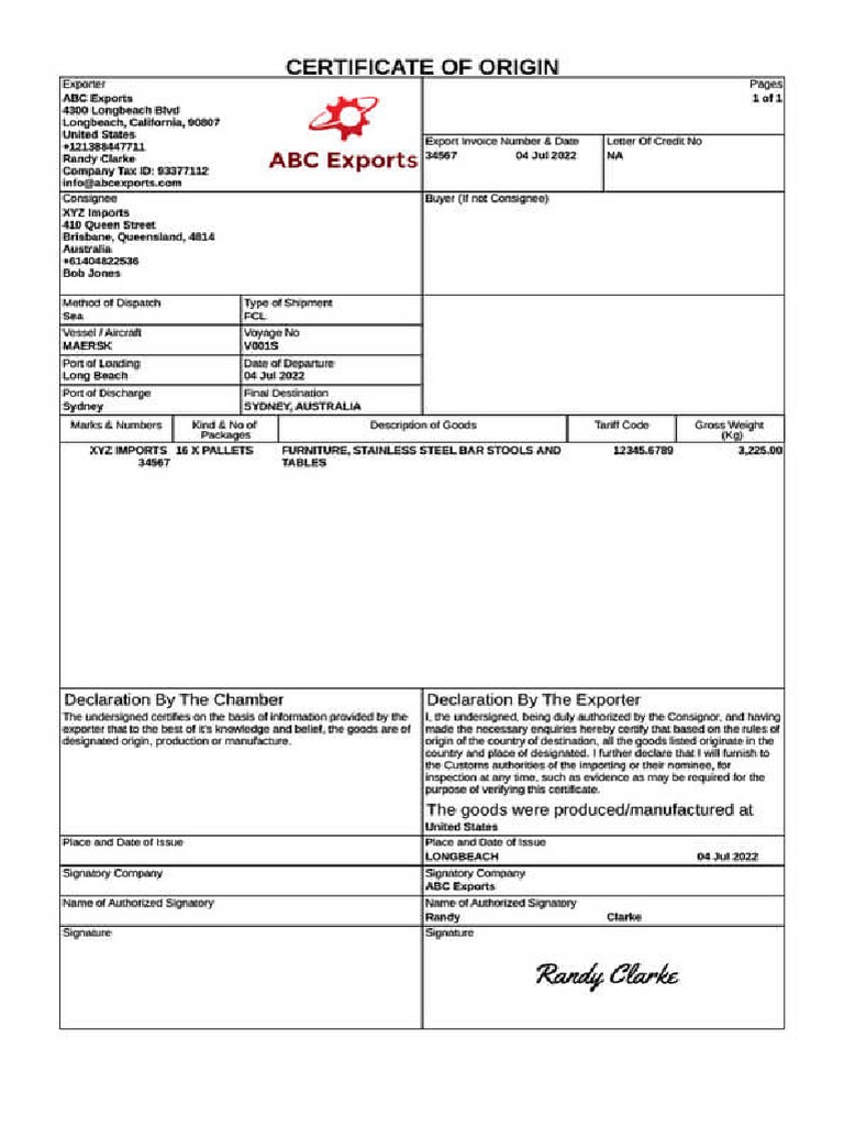 Certificate of Origin | PDF
