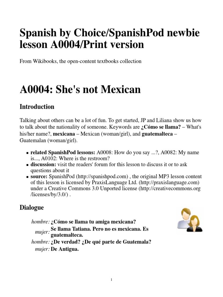 Spanish by Choice SpanishPod Lesson A0004 | PDF | Language Arts ...