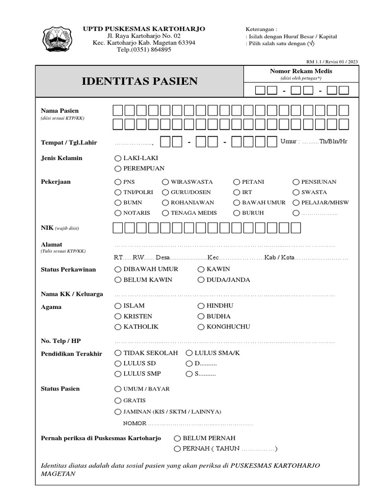 RM 1.1 - Identitas Pasien | PDF