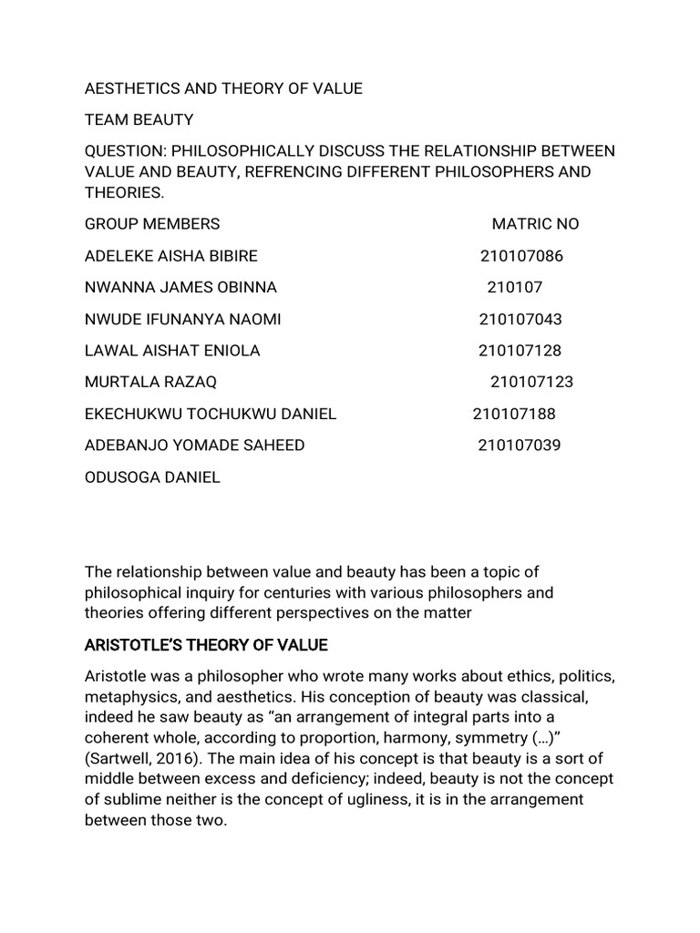 Aesthetics And Theory Of Value Pdf