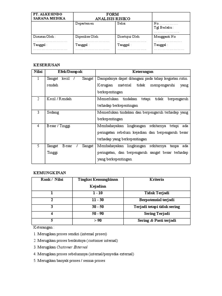 Form Analisis Risiko | PDF