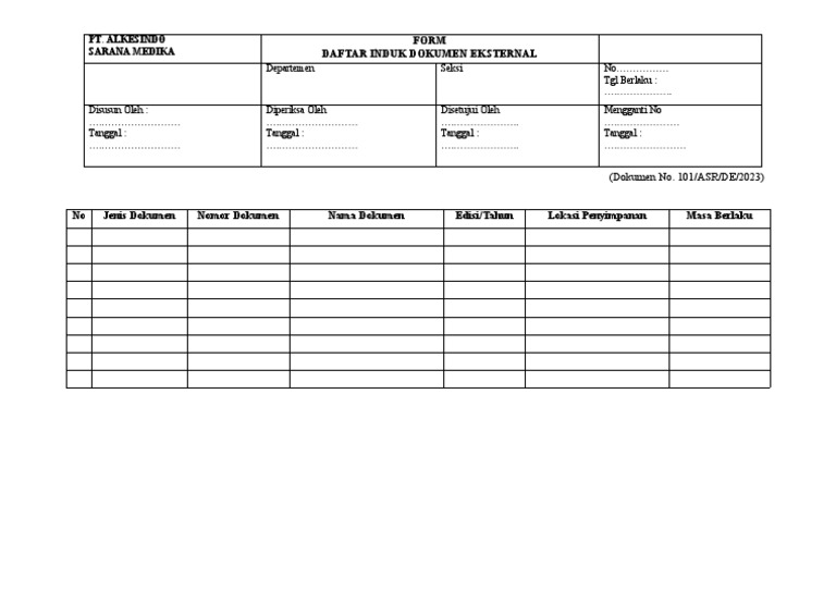 Form Daftar Induk Dokumen Eksternal | PDF