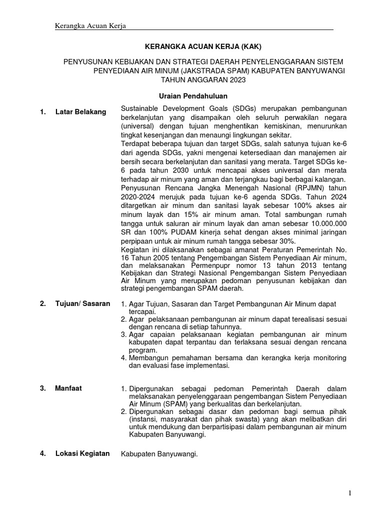 Kerangka Acuan Kerja (Kak) | PDF