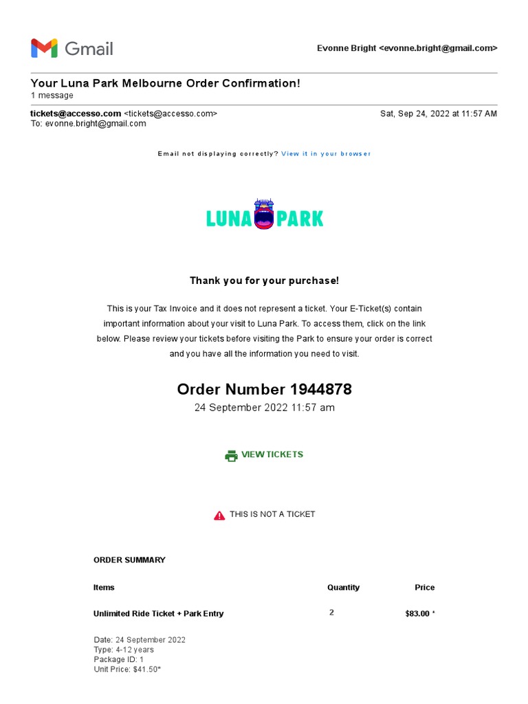 Your Luna Park Melbourne Order Confirmation! | PDF