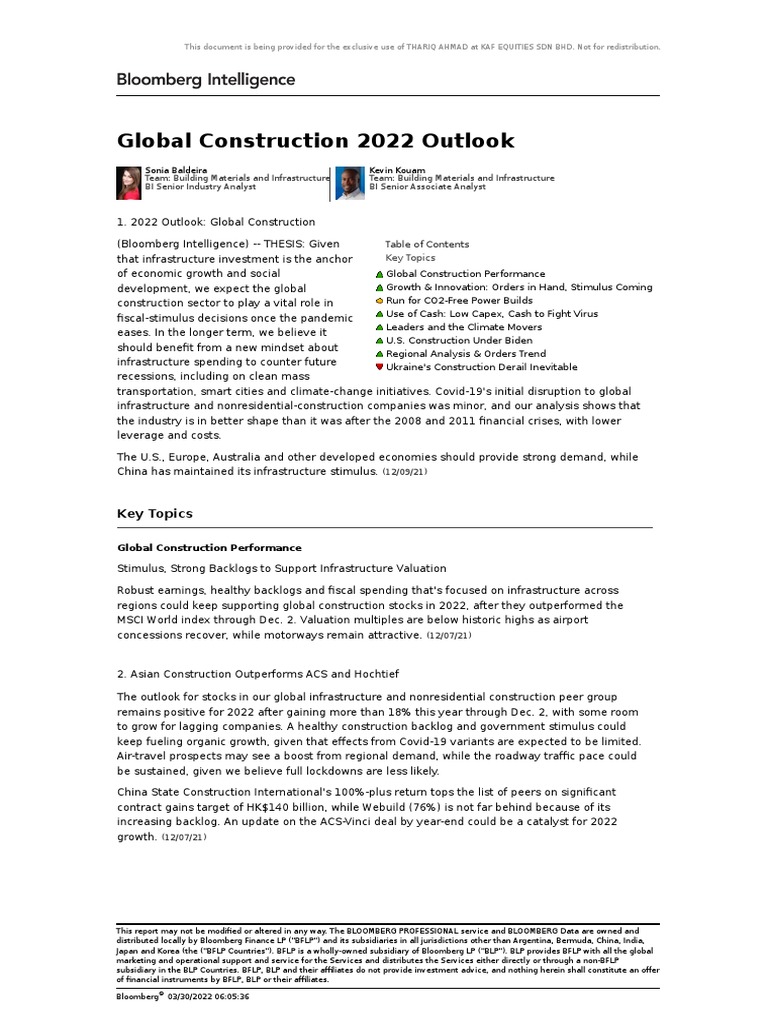 2022 Outlook Global Construction Pdf Infrastructure Climate