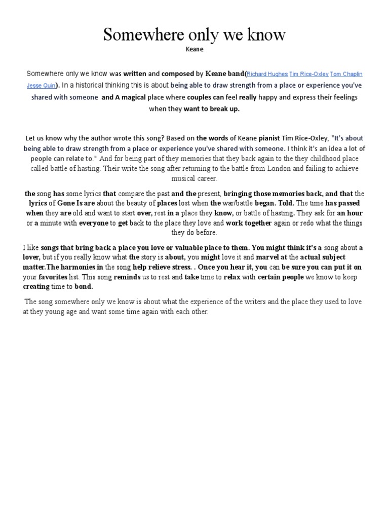 Somewhere Only We Know | PDF