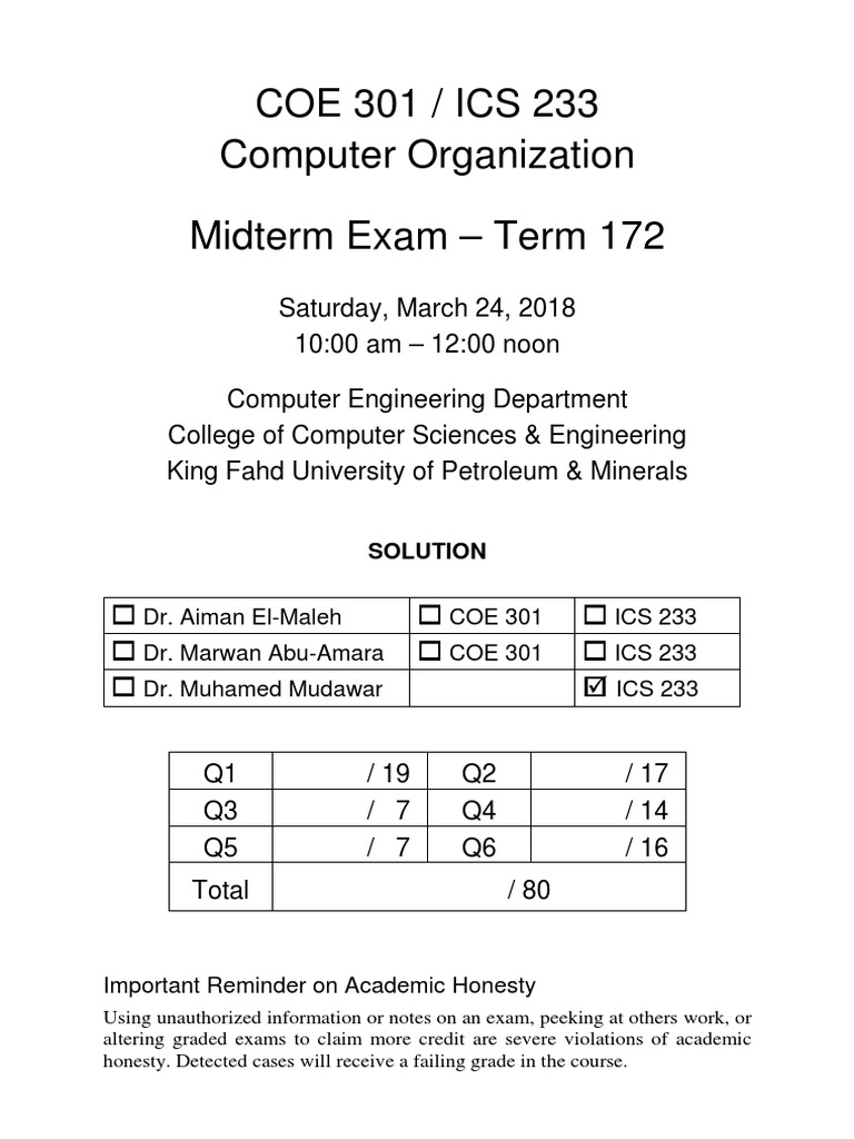 COE301 Midterm Solution 172 | PDF COE301 Midterm Solution 172 | PDF