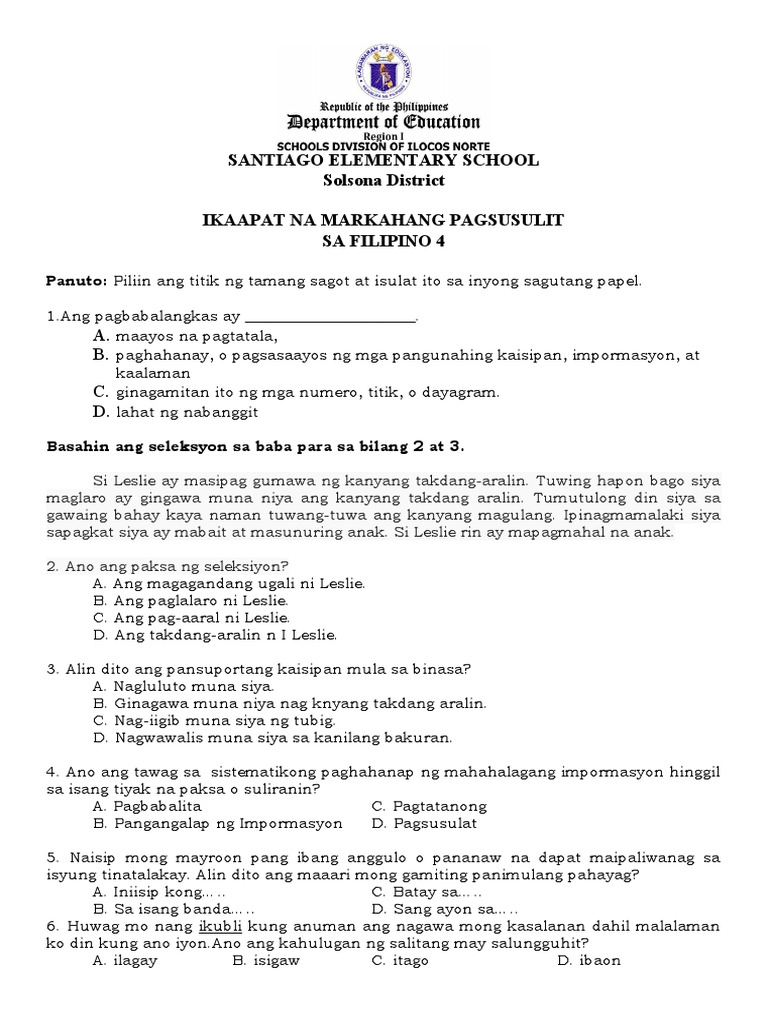 PT Filipino 4 Q4 | PDF