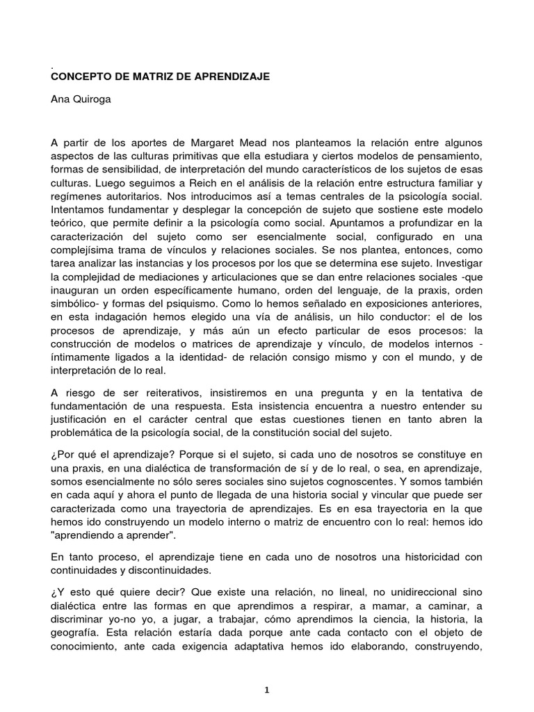 Matriz aprendizaje Ana Quiroga | PDF