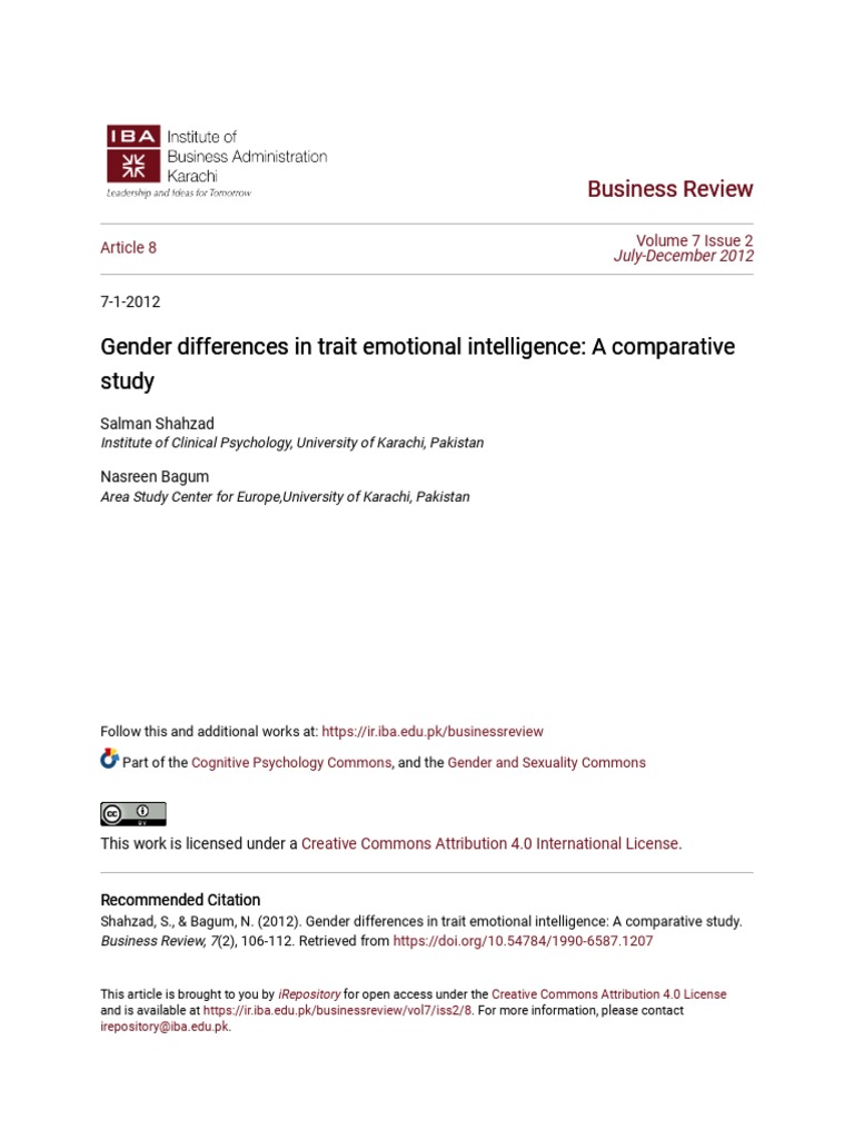 Gender Differences In Trait Emotional Intelligence A Comparative Pdf